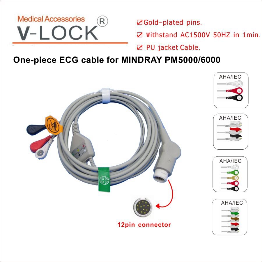 Cabo ecg de uma peça com 5 ligações, encaixe para ... – Vicedeal