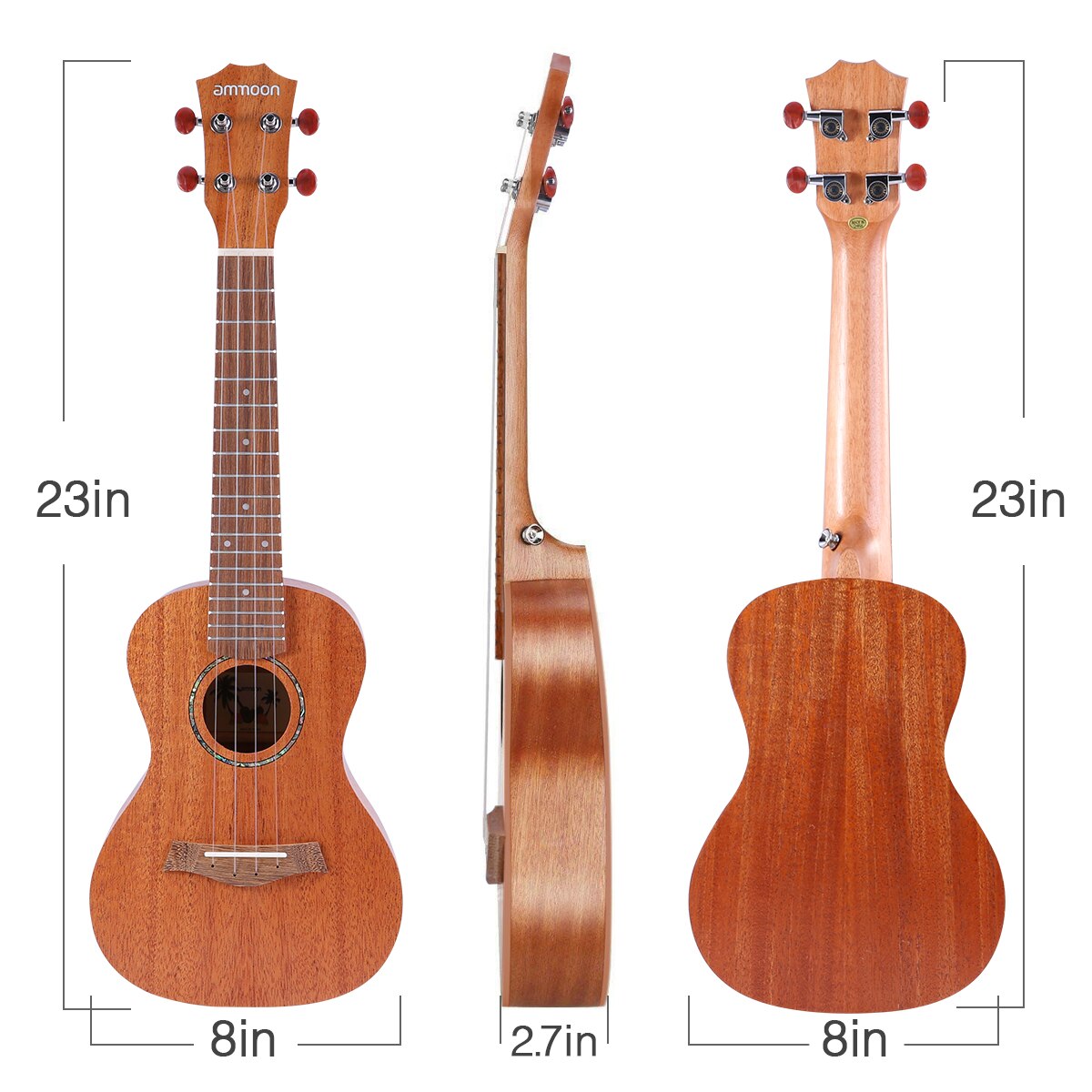 ammoon 21/23 Inch Acoustic Soprano Ukulele Kit Mah... – Grandado