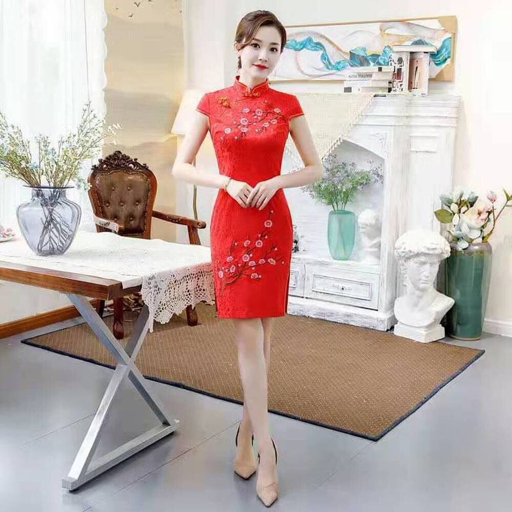 Robe Chinoise Femme Red White Chi Pao Daily Short ... – Grandado