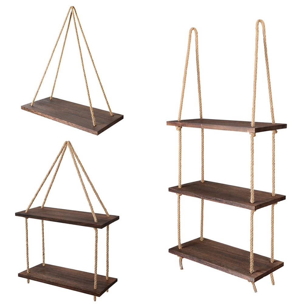 Jute Rope Floating Wall Hanging Shelves Wood Windo... – Grandado
