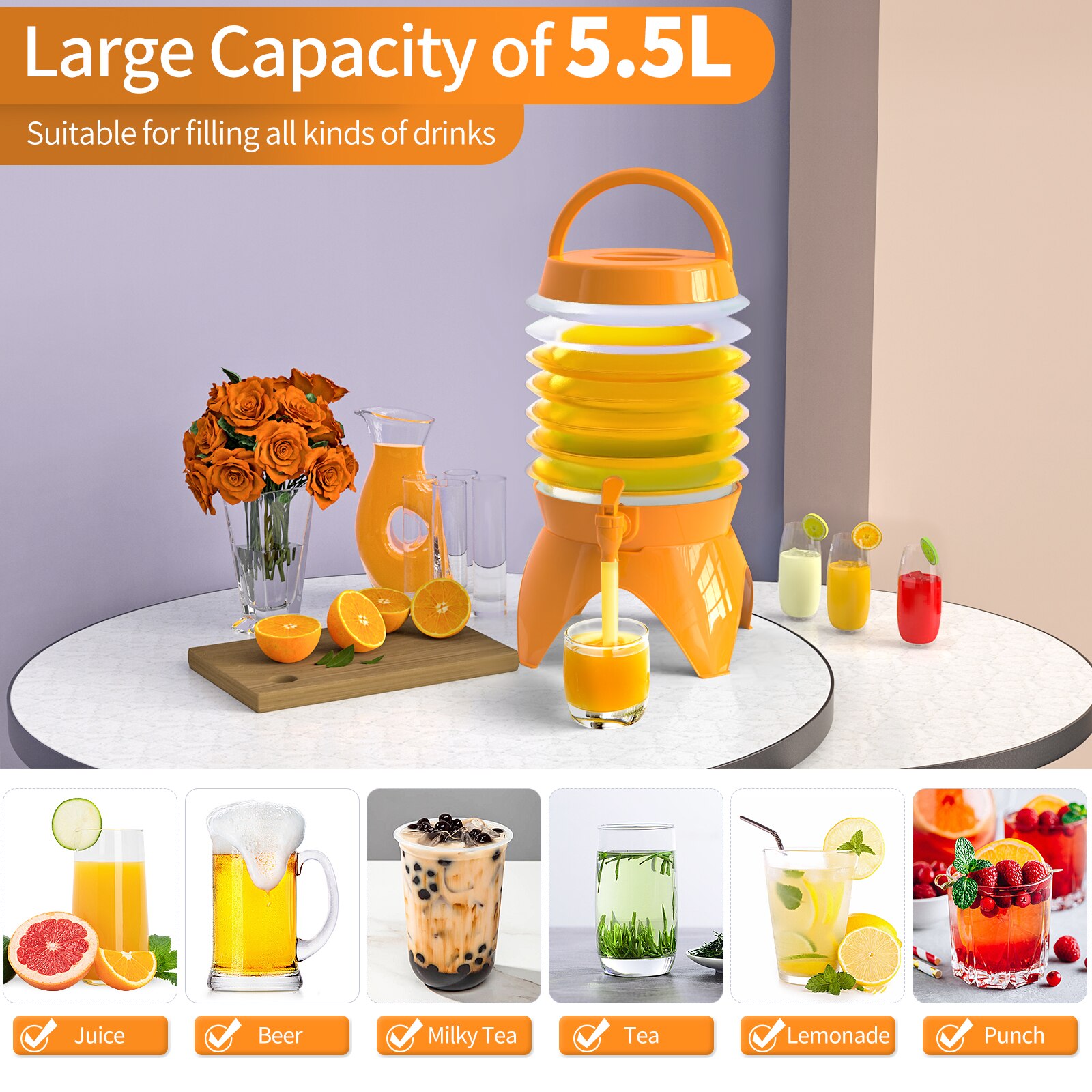 1.5 Gallon Beverage Dispenser,Collapsible Drink BP... – Grandado