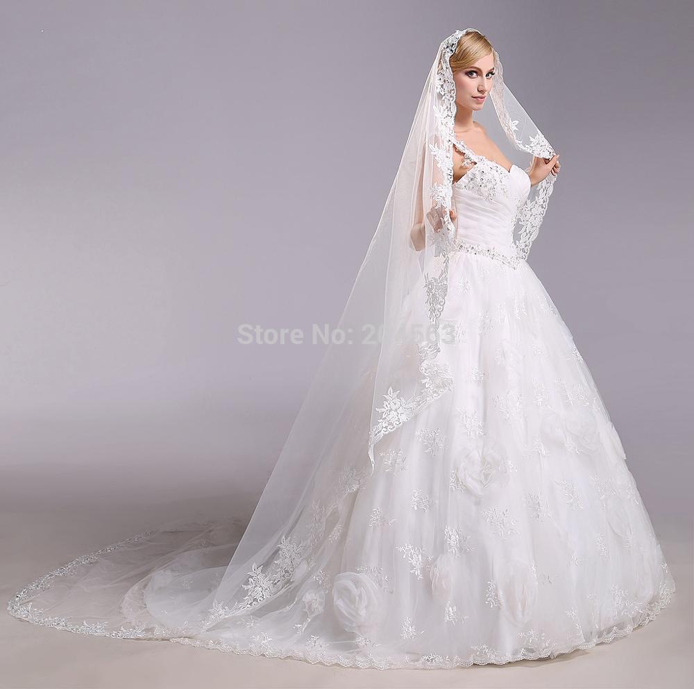 One-Layer White or Ivory Lace Cathedral Veil Weddi... – Vicedeal
