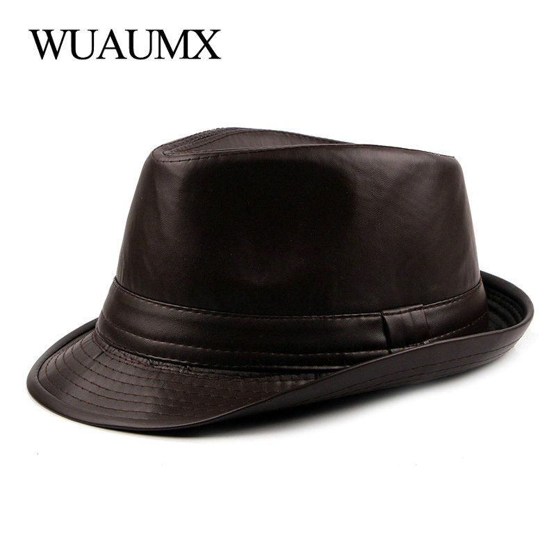 Wuaumx Brand Simple Jazz Caps Men PU Leather Fedor... – Grandado
