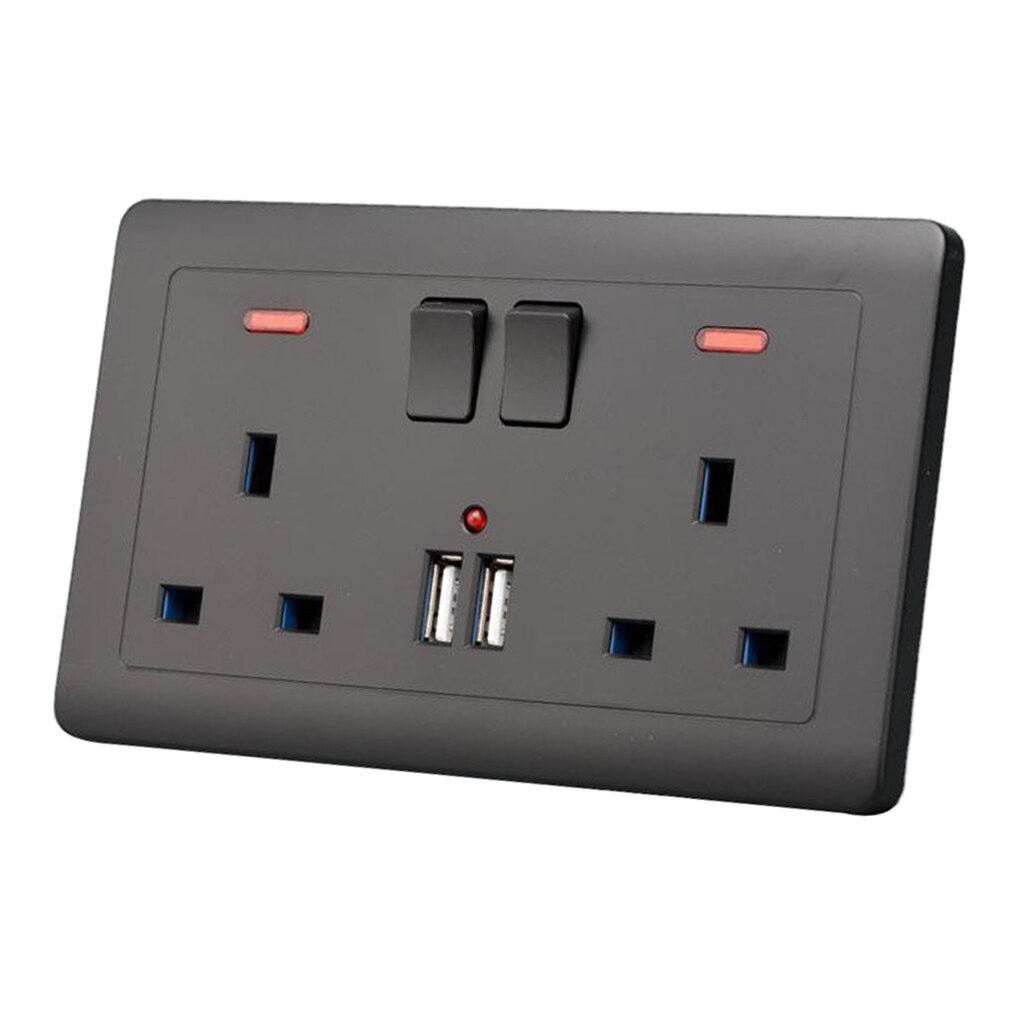Double Wall Switch UK Plug Socket 2 Gang 13A w/ 2 ... – Grandado