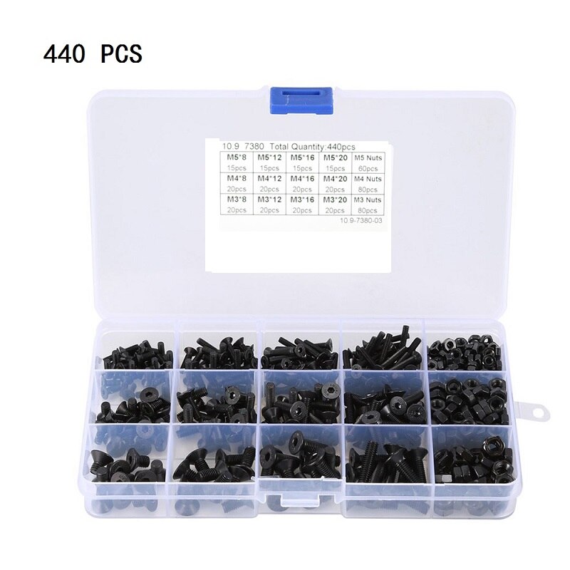 440 PCS M3 M4 M5 Black Hexagon Hex Socket Flat Cou... – Grandado