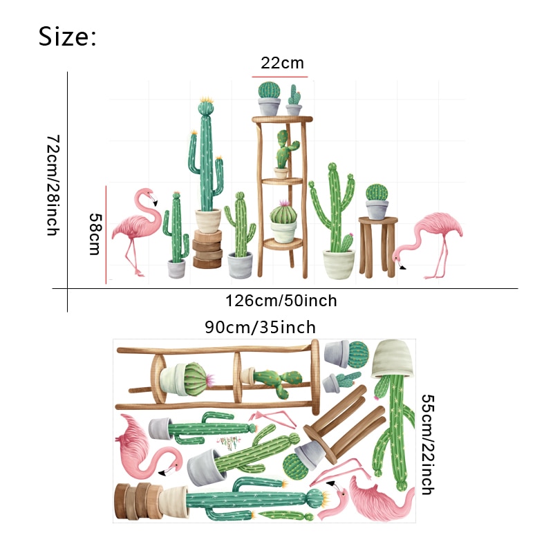 Flamingo Cactus Potted Plant PVC for Wall Stickers... – Vicedeal