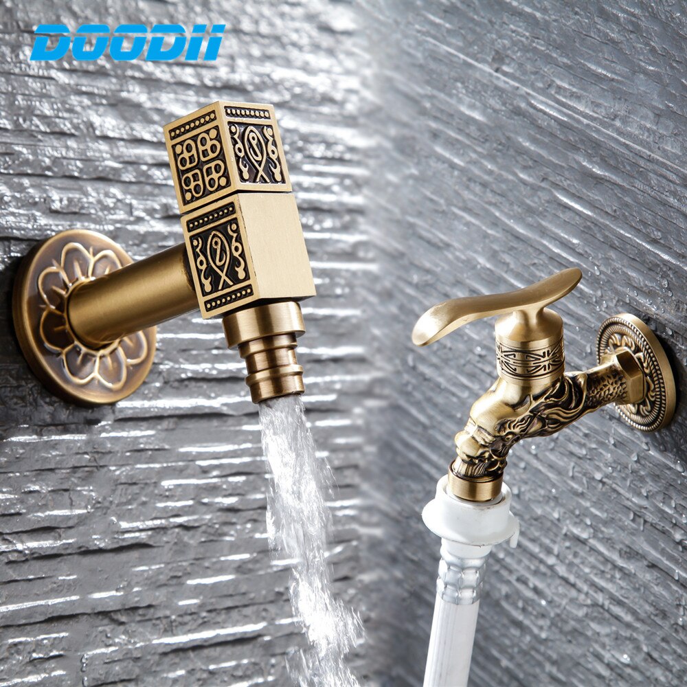 Doodii Carved Wall Mount Bibcock Brass Retro Tap D... – Vicedeal