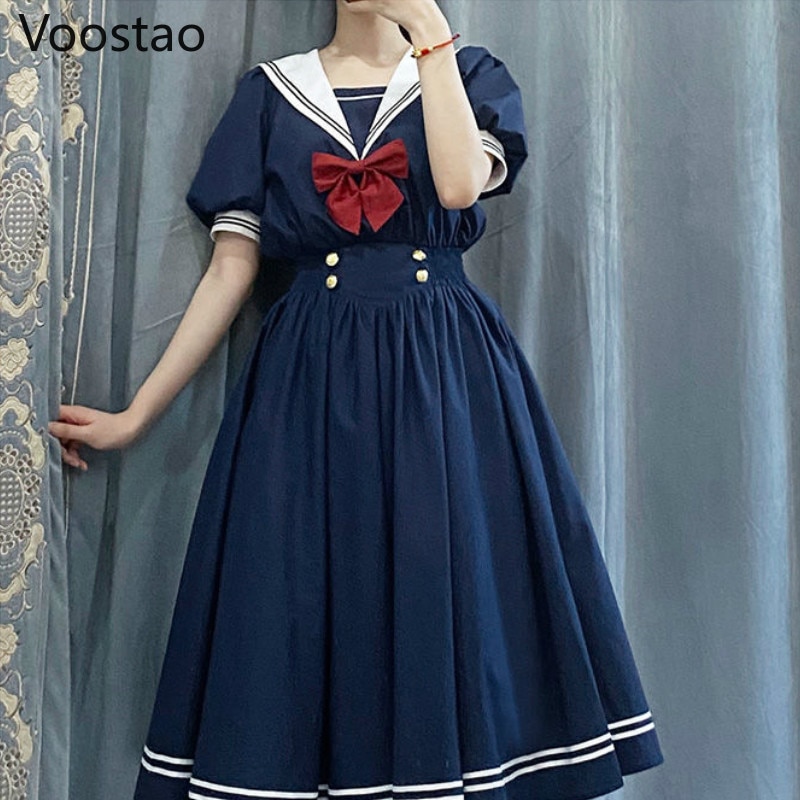 Zomer Japanse Vrouwen Preppy Stijl Matroos Kraag J Grandado zomer-japanse-vrouwen-preppy-stijl-matroos-kraag-j-grandado
