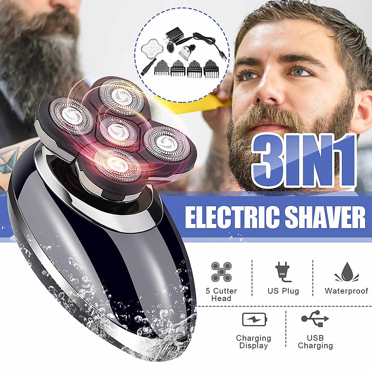 Men Washable USB Rechargeable Electric Shaver 5 He... – Grandado