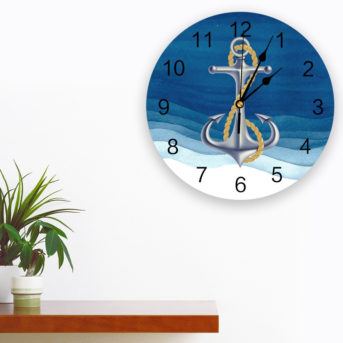 Blue Ocean Anchor Nautical PVC Wall Clock Living R... – Vicedeal