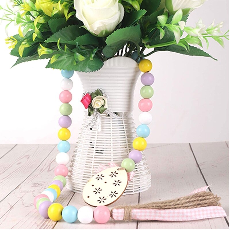 Spring Wooden Beads Garland with Tassels Easter Eg... – Grandado