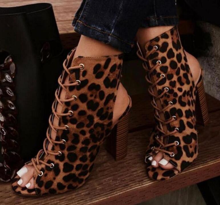Gladiator Women Chunky heels Cross-tied Boot Peep ... – Vicedeal