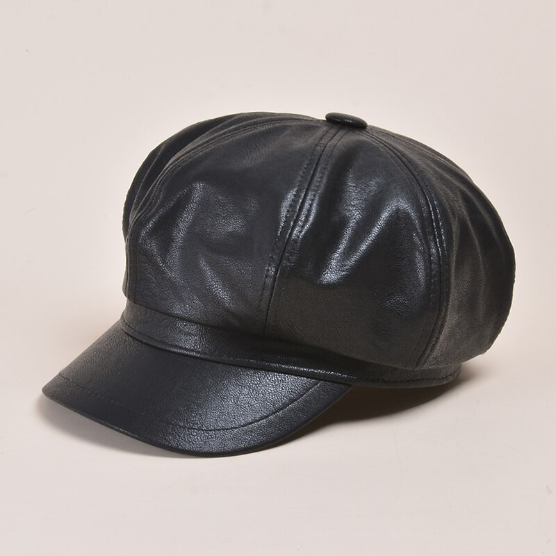 Autumn Female Solid Color Pu Leather Octagonal Hat... – Vicedeal
