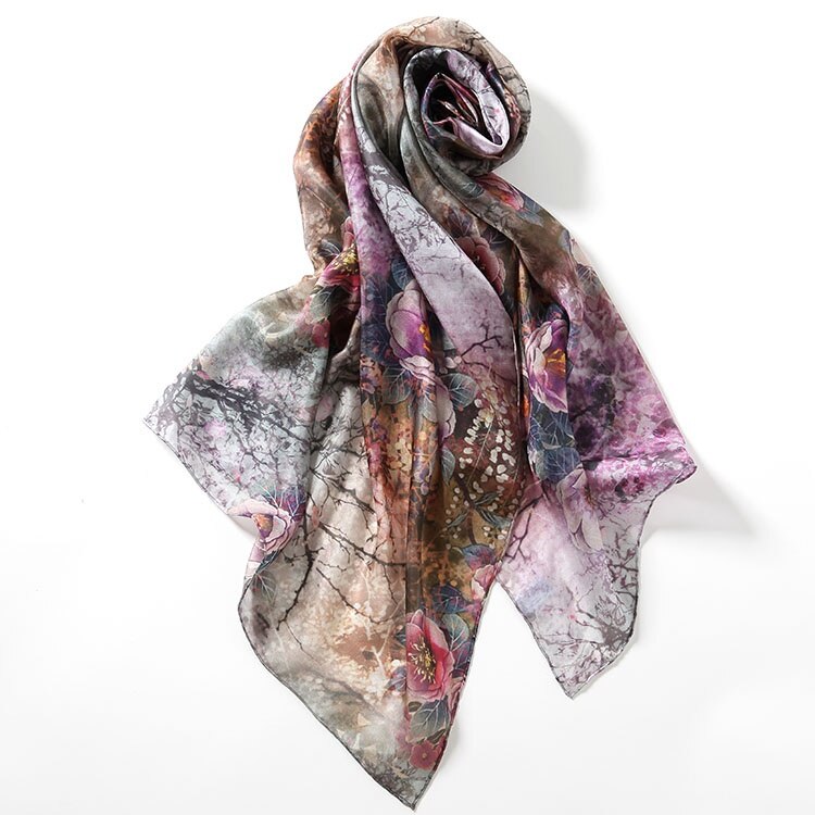 Floral Print 100% Silk Scarf Wraps for Women Sprin... – Grandado