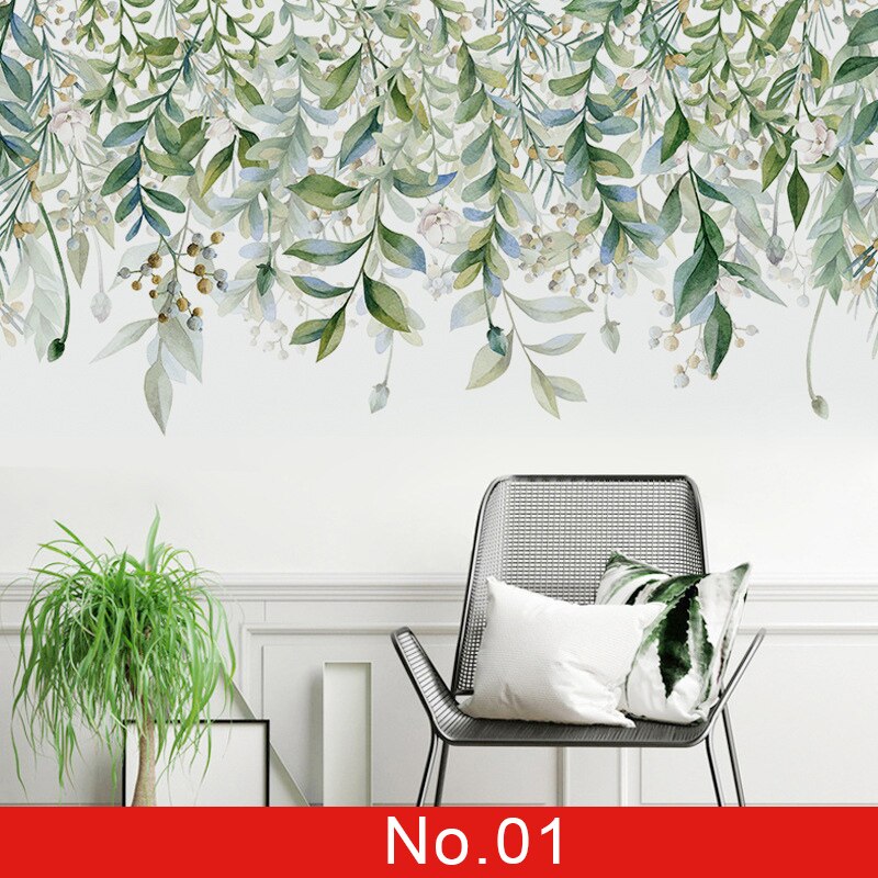9 Large Green Leaf Long Vine Wall Stickers for Bed... – Vicedeal