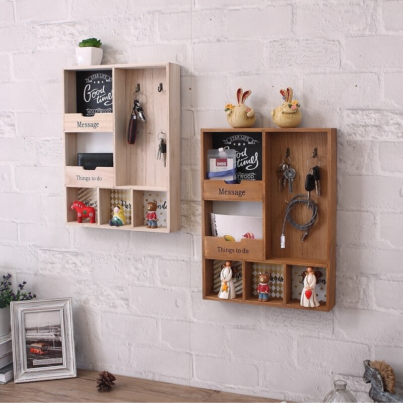 Solid wood storage rack three-layer hook wall hang... – Vicedeal