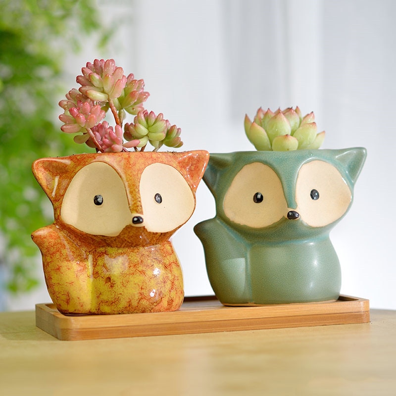 4 Color Ceramic Fox Succulents Plant Pot Micro Cut... – Vicedeal
