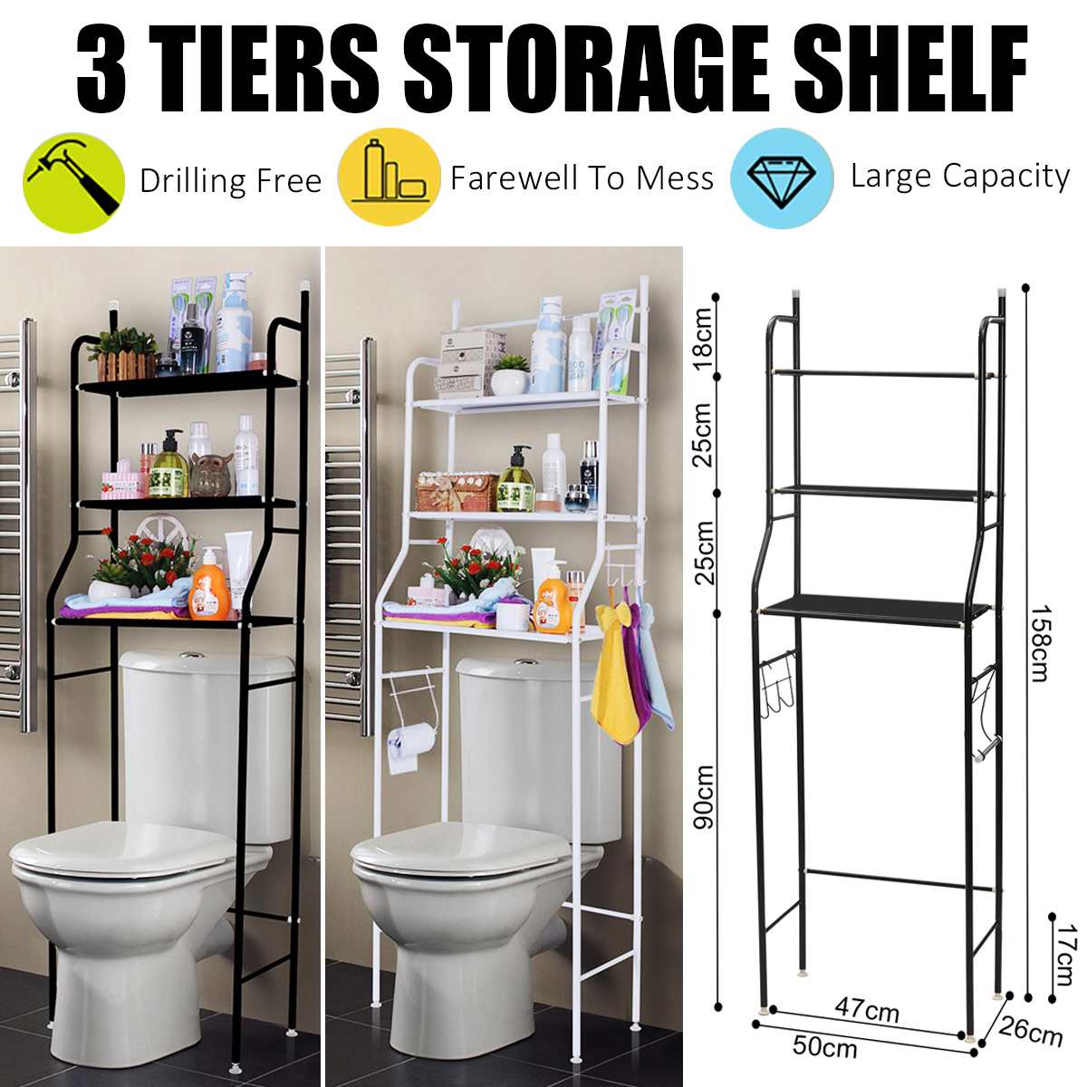 3 Layers Carbon Steel Rack Toilet Cabinet Shelving... – Vicedeal