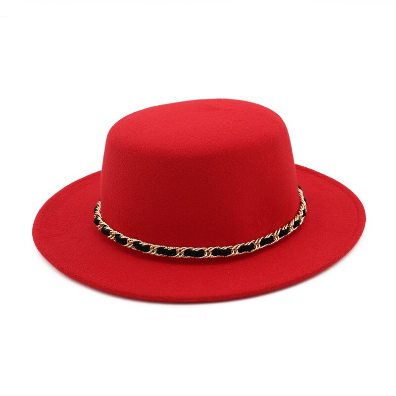 Chain fedora hat British felt retro flat top hat f... – Grandado