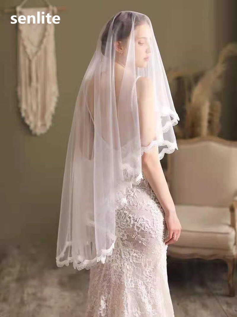 Twee Layer Korte Bruiloft Velo De Novia Wit Ivoor ... – Vicedeal
