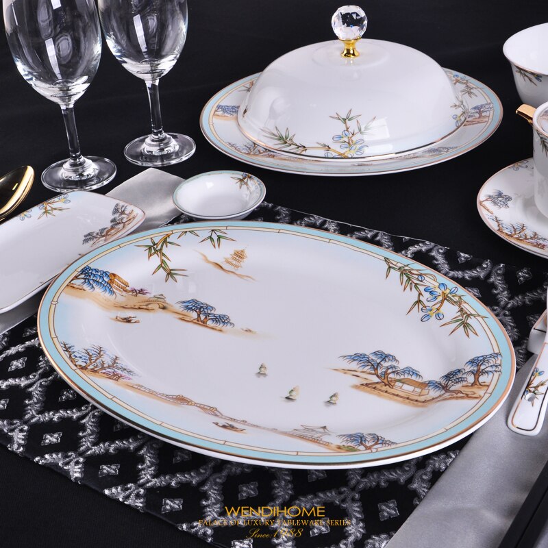 Luxury European Large Oval Ceramic Fish Plate Gold... – Vicedeal