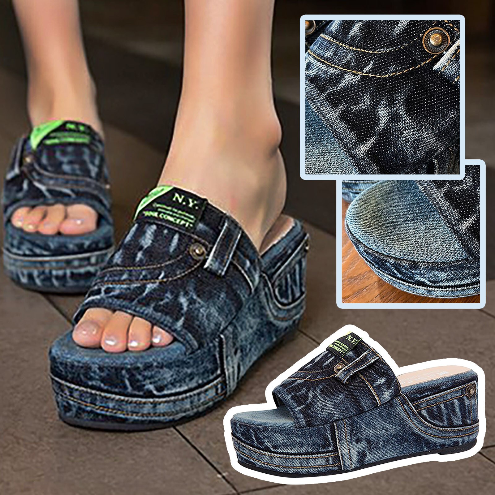 Vrouwen Denim Slippers Trending Mode Wiggen Denim ... – Grandado