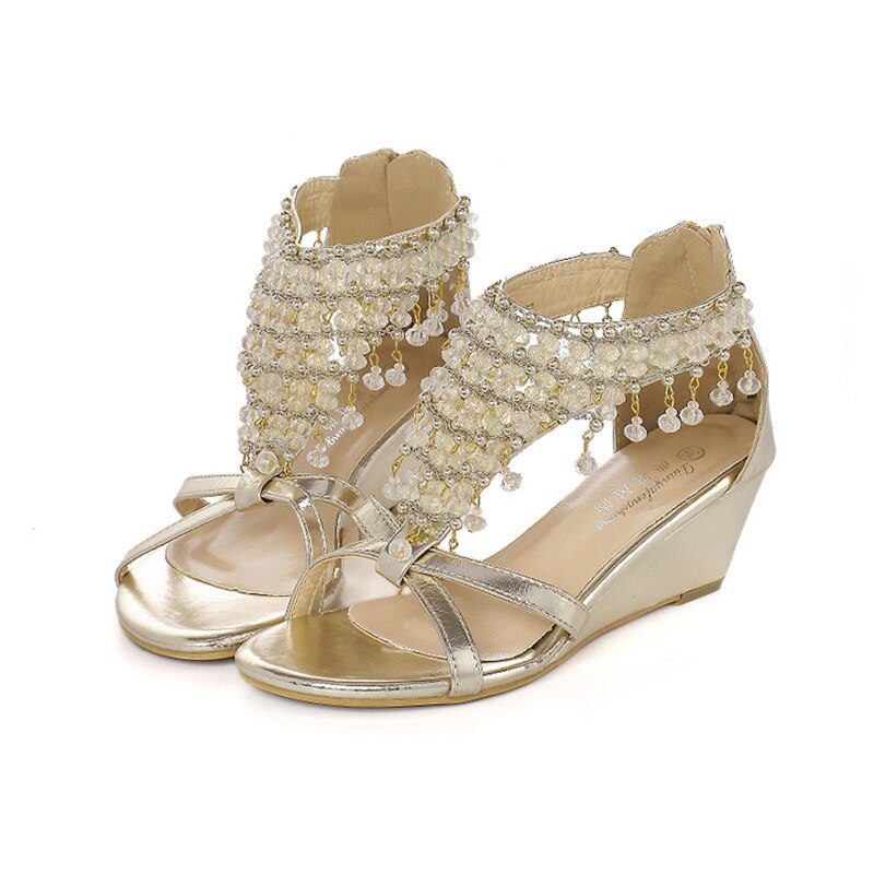 Gladiator crystal beading wedges beach sandals bac... – Vicedeal