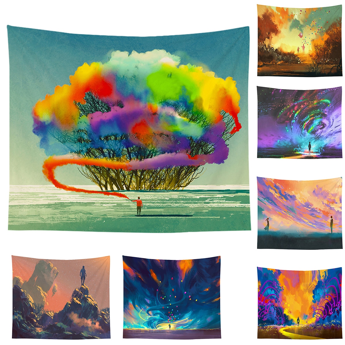 Watercolor Starry Landscape Tapestry Wall Hanging ... – Vicedeal