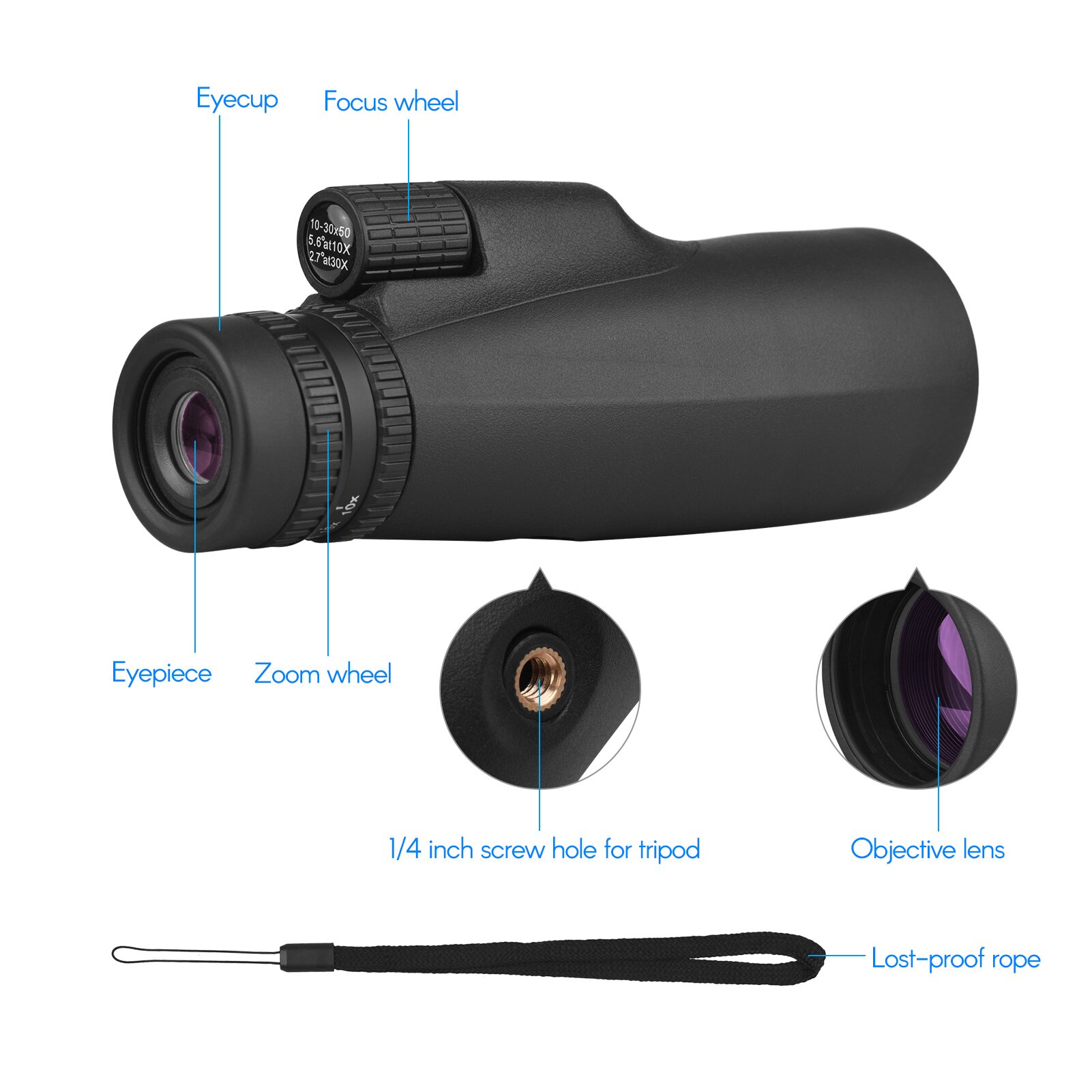 10X-30X Monocular Telescope 50mm Large Object Lens... – Grandado
