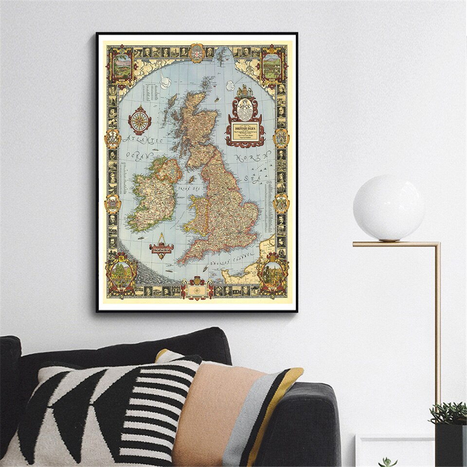 60*90cm 1937 The United Kingdom Map Vintage Wall A... – Grandado