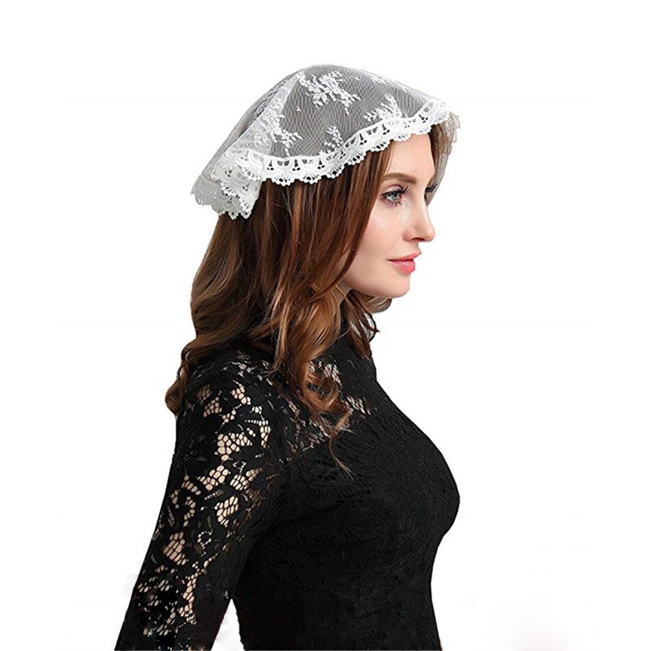 Kort liten vit spetsslöja mantilla för kyrka katol... – Grandado