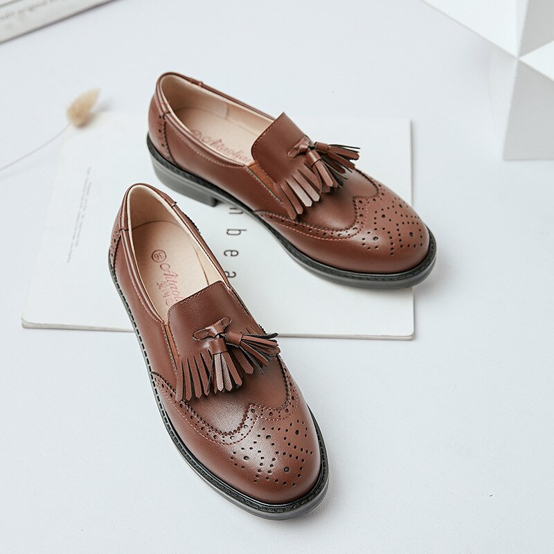 Italian Carved brogues cowleather work shoes woman... – Grandado