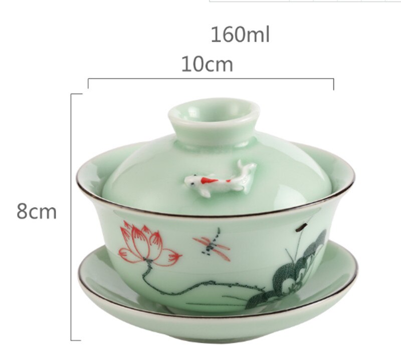 Lotus Embossed Fish Gaiwan Hand Painted Tea Tureen... – Vicedeal