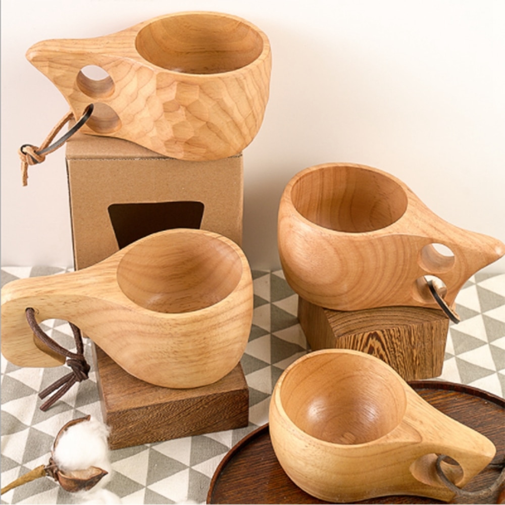 Natural Wooden Cup Coffee Tea Beer Juice Milk Wate... – Grandado