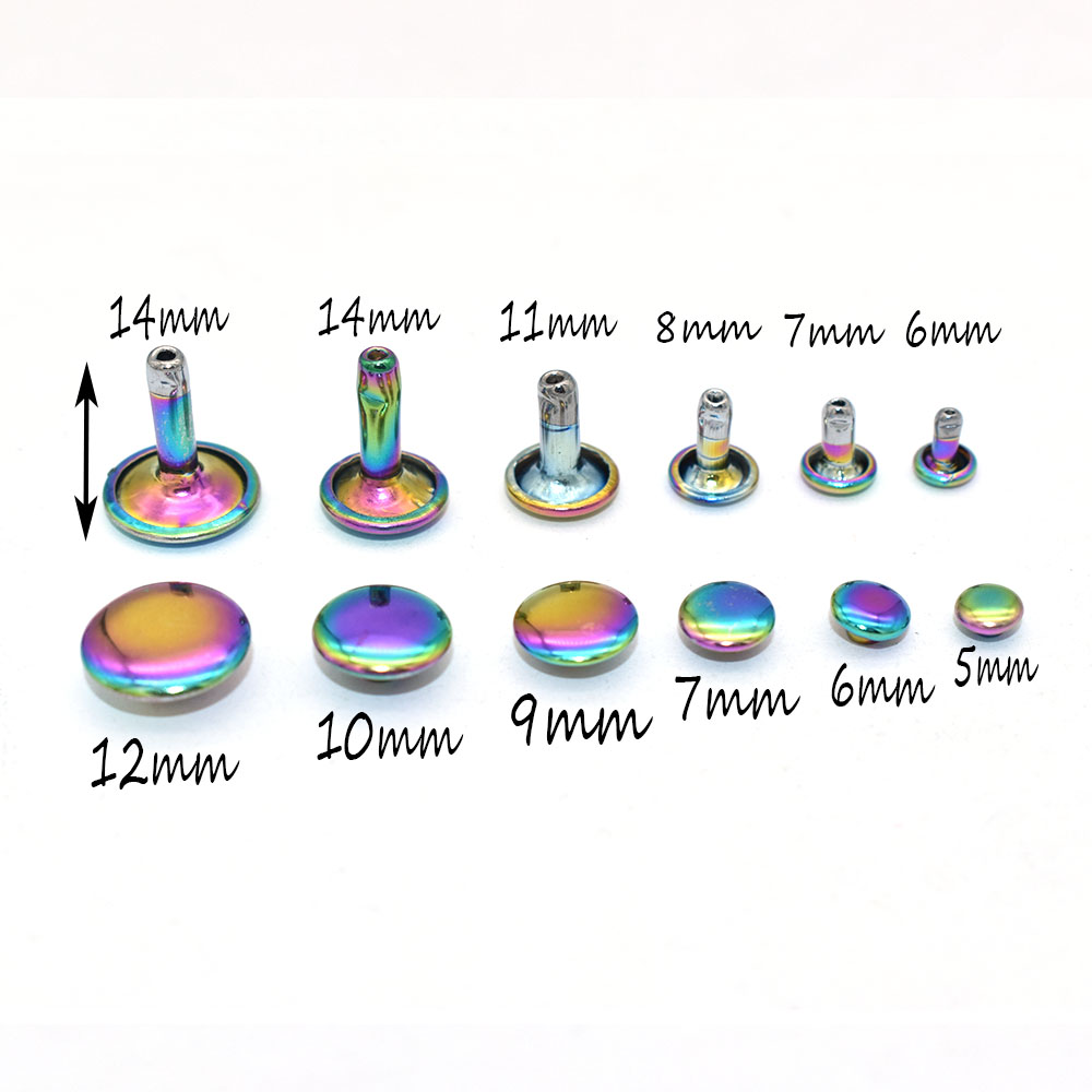 Metal Double Cap Leather Rivets - Rainbow 6 Size M... – Vicedeal