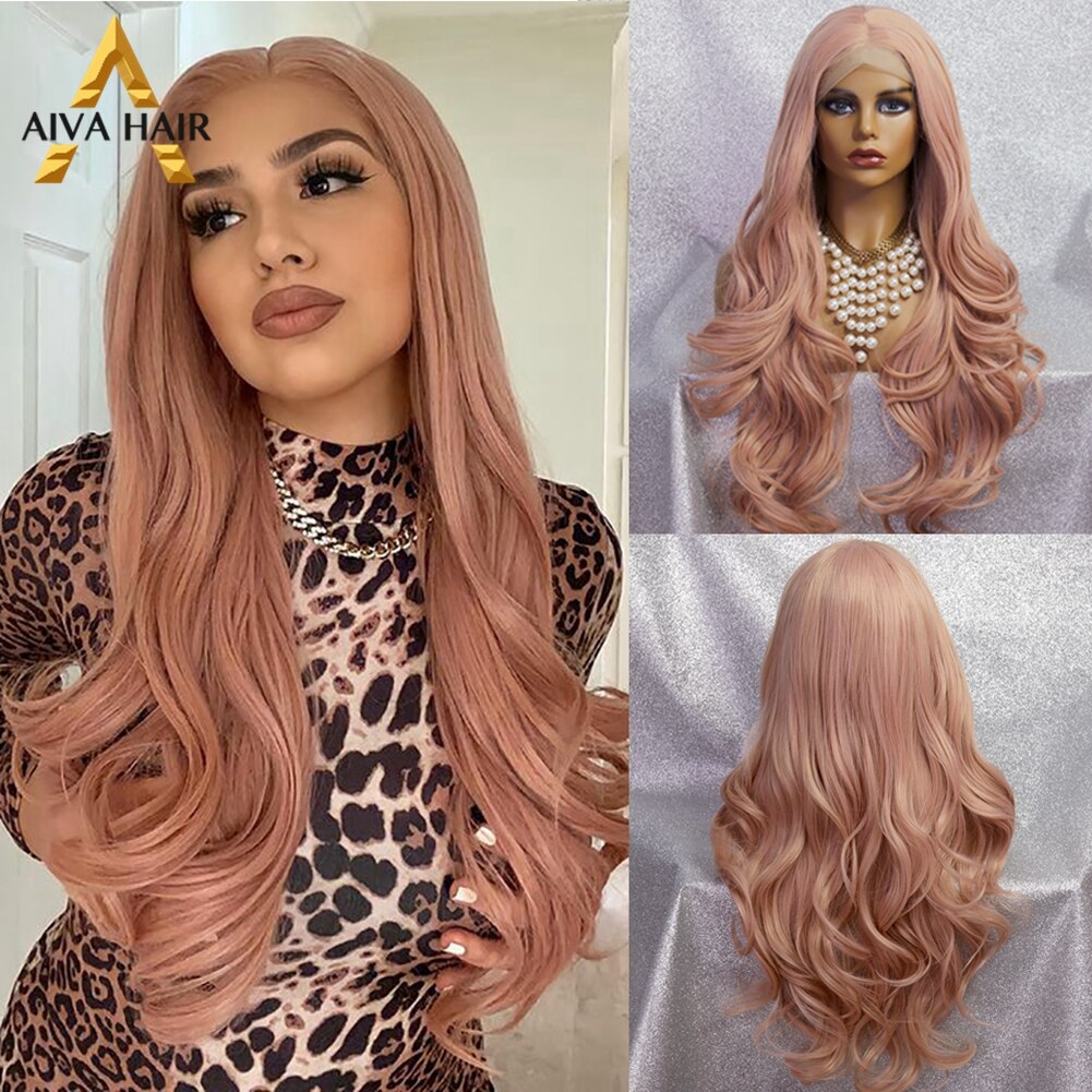 Aiva Pink Synthetic Lace Wigs Long Wavy Heat Resis... – Vicedeal