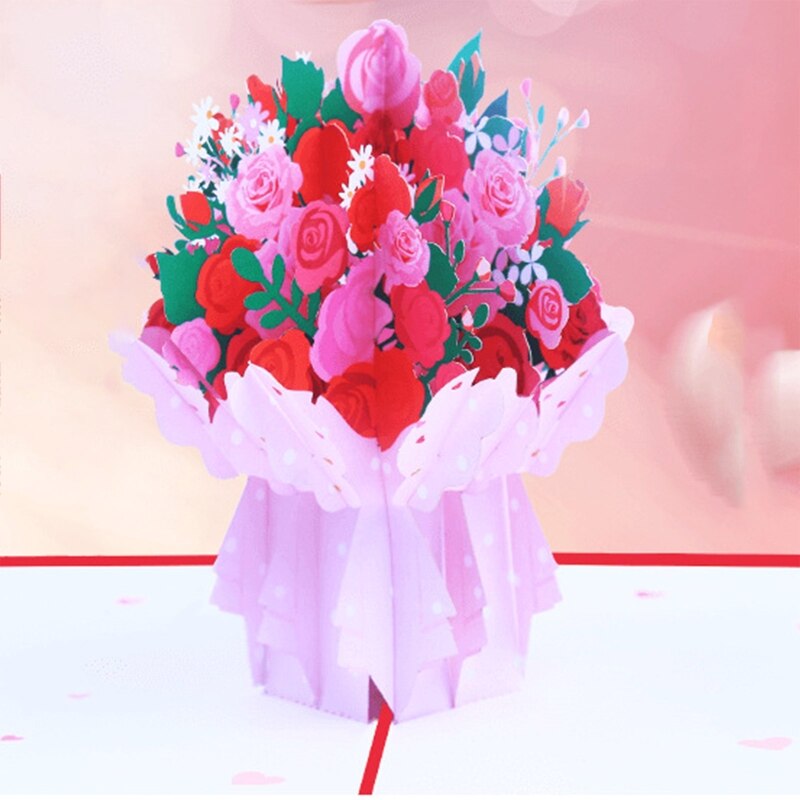3D Pop-Up Card Rose Flowers Bouquet Romantic Handm... – Grandado