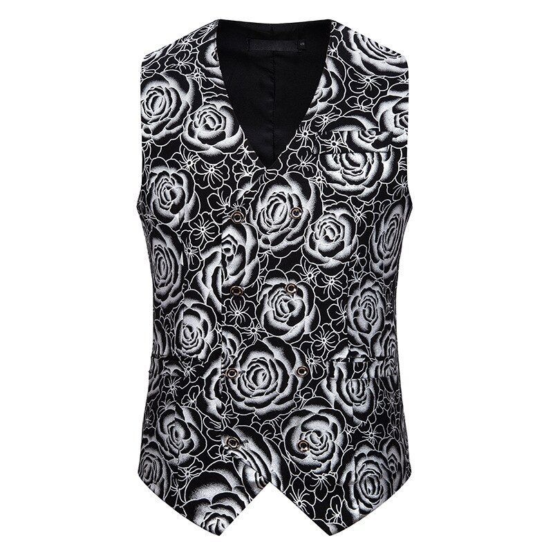 Mens Shiny Gold Rose Floral Suit Vest Party Nightc... – Grandado