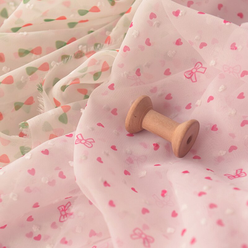 Chiffon fabric Heart shaped jacquard dots tissu Dr... – Grandado