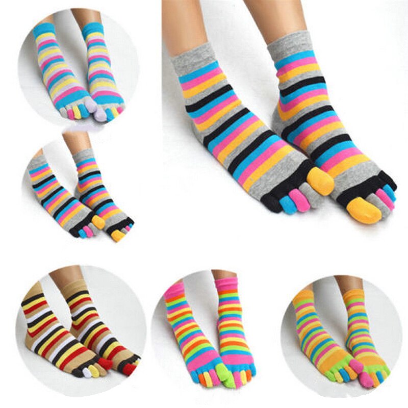 Women Girl Striped Colorful Cotton Breathable Calf... – Grandado