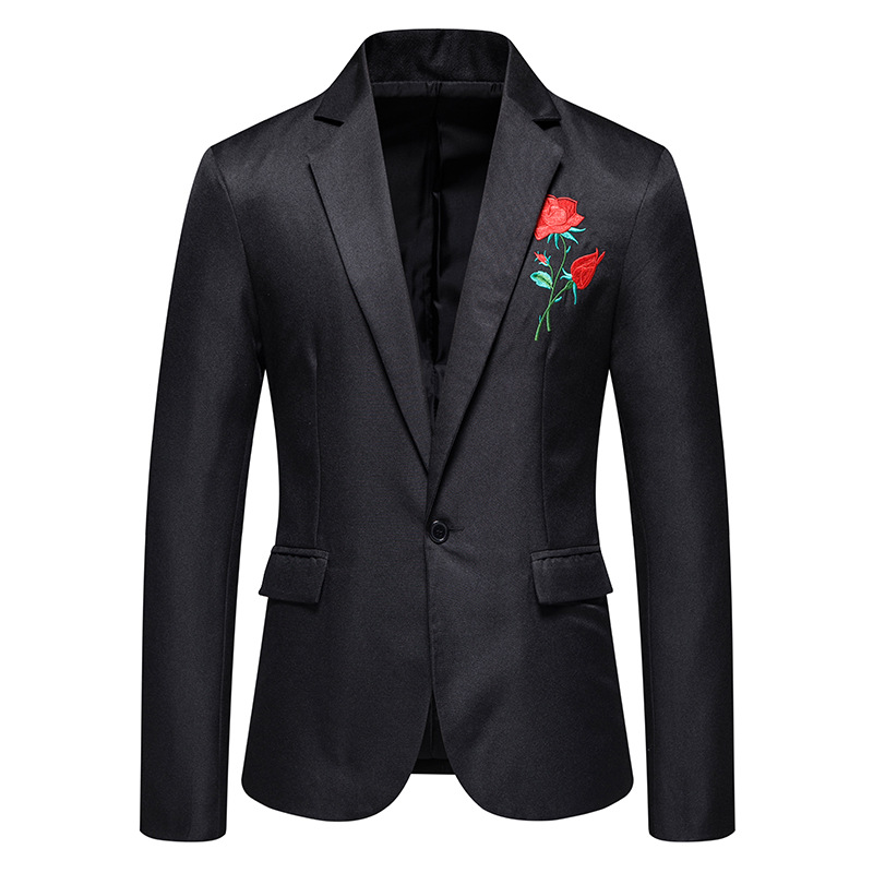Men Casual Blazer Jacket Rose Floral Embroidered S... – Grandado