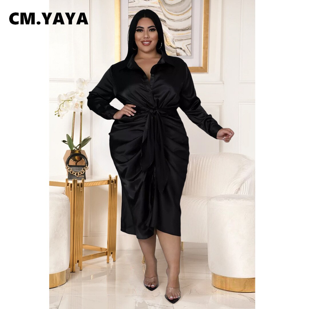 Cm. Yaya Vrouwen Plus Size Satin Lange Mouwen Ruch... – Grandado