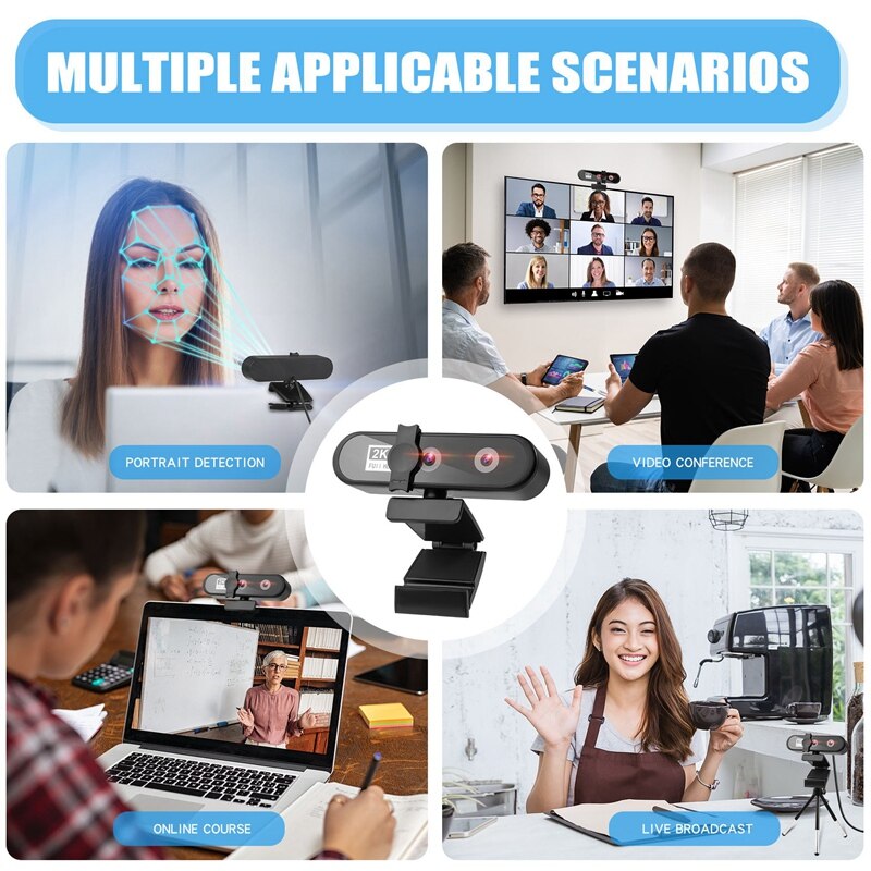 Video Conference Webcam 2K PC Web Camera with Face... – Grandado