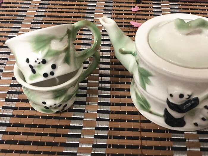 Enamel Porcelain Bamboo Panda One Pot Two Cups Off... – Grandado