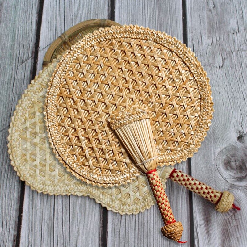 2x Straw Hand Fan Oud Zomer Natuurlijke Hand Fan M... – Vicedeal