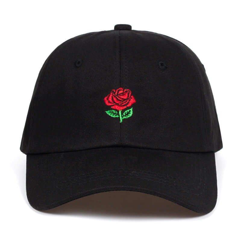 100% Cotton Rose Embroidery Dad Hat Black Snapback... – Grandado