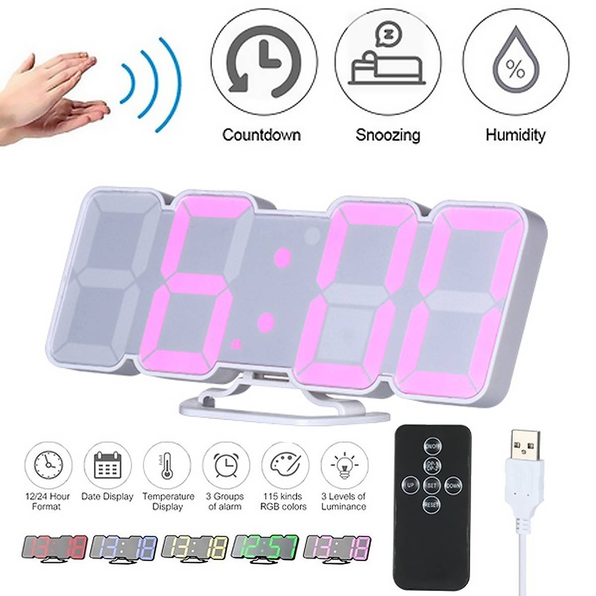 Digital Wall Clock Large Time 3D LED Alarm Date Te... – Vicedeal