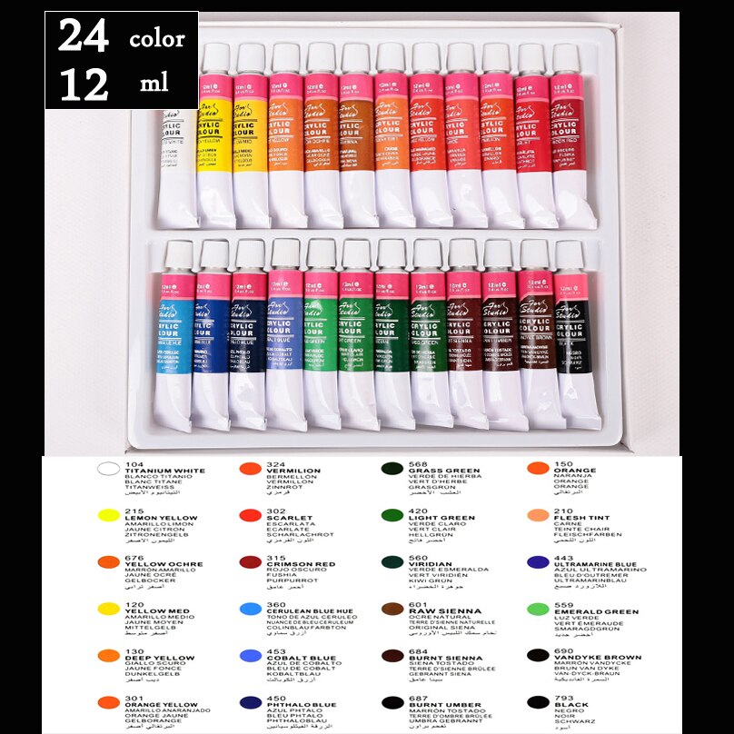 24 Colors 12ml Acrylic Paint set color Nail glass ... – Grandado