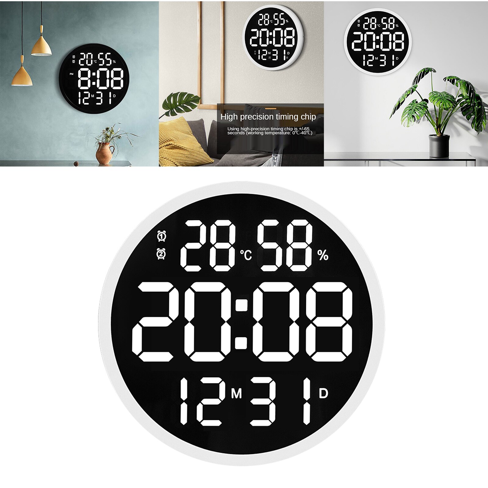 12 Inch LED Large Number Wall Clock Digital Temper... – Grandado