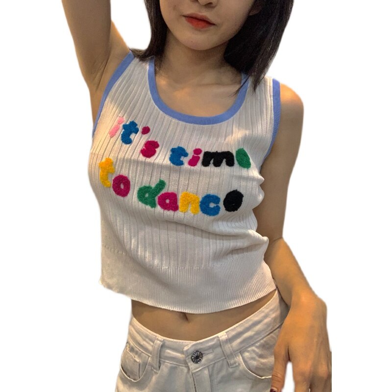 HELIAR Women Tank Tops Knitted Lettering "IT'S TIM... – Vicedeal